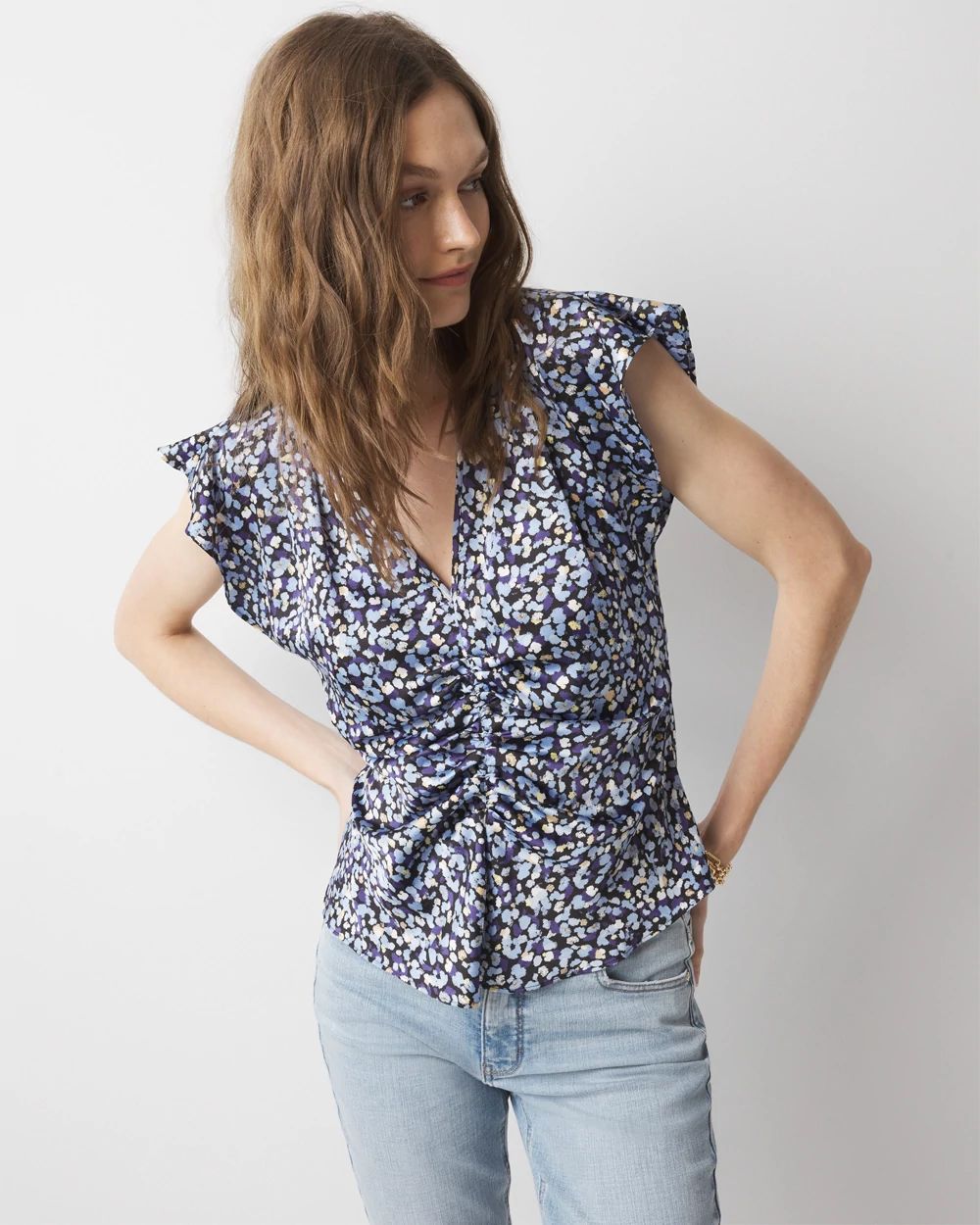 Ruched Front Flutter Sleeve Shell Top | White House Black Market